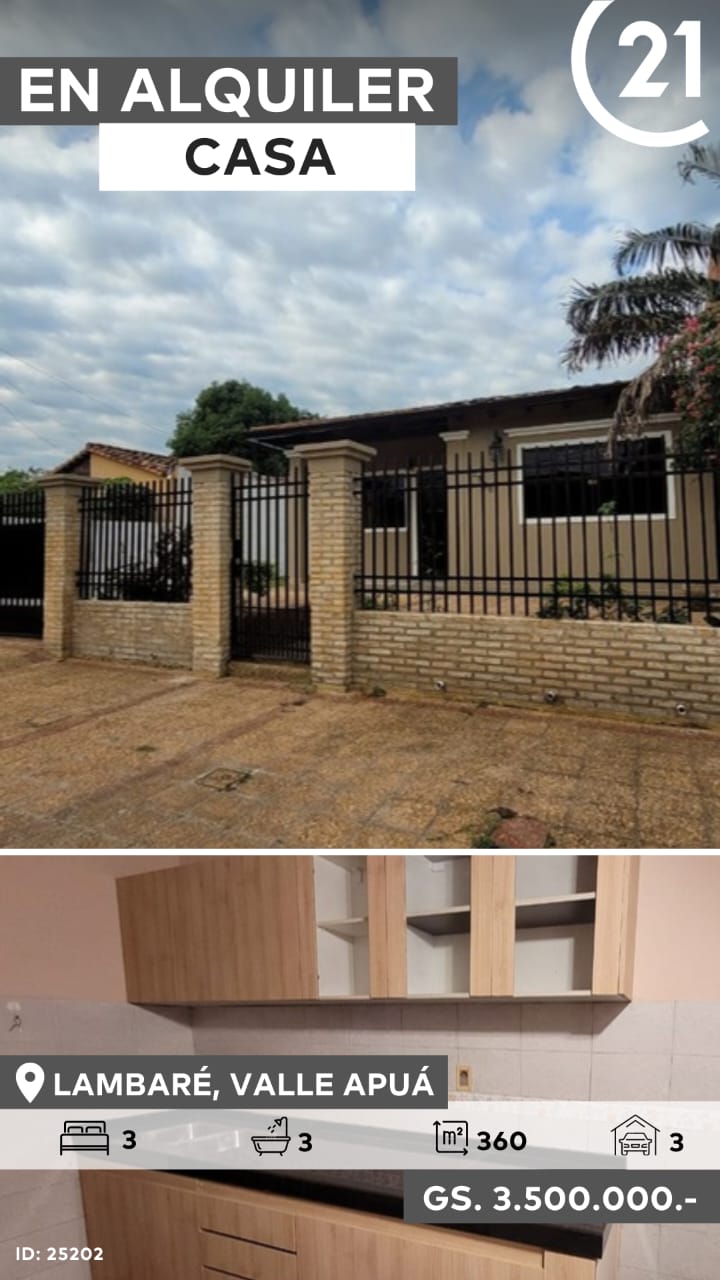 ALQUILO CASA EN LAMBARE VALLE APU'A. Ref #G1A45F - infocasas.com.py