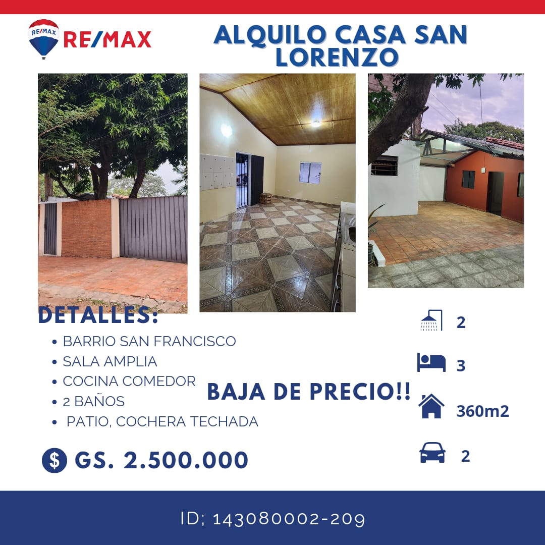 ALQUILO CASA SAN LORENZO-BARRIO SAN FRANCISCO. Ref #AB9525 - infocasas.com.py