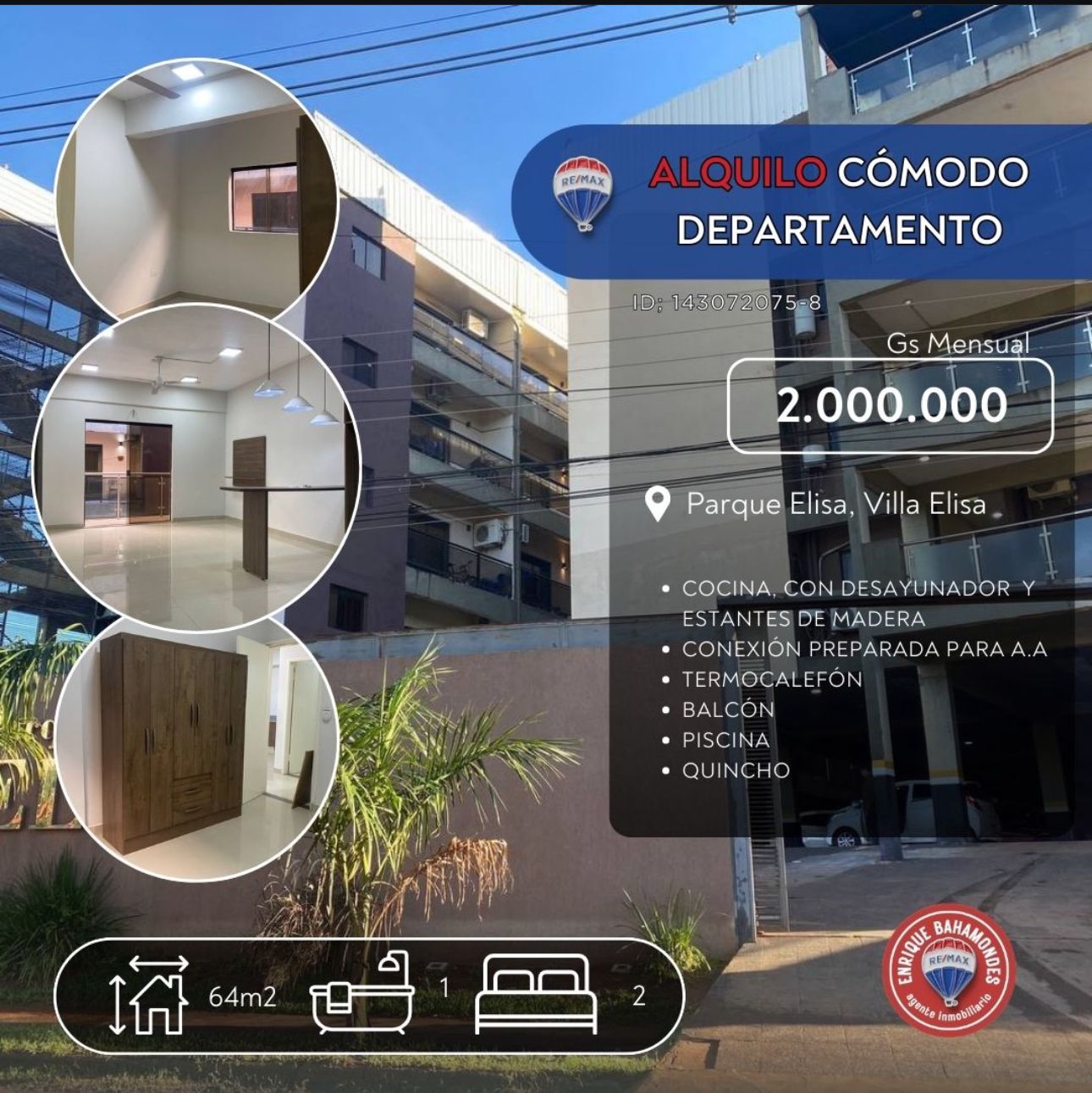 ALQUILO DEPARTAMENTO EN VILLA ELISA. Ref #RF9D45 - infocasas.com.py