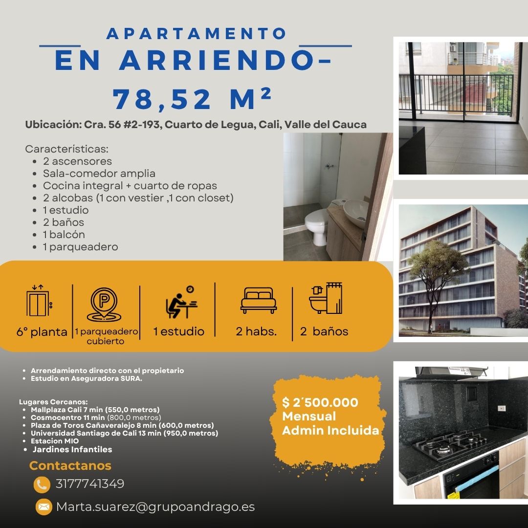 Apartamento en Arriendo en Cali, Cuarto de legua - guadalupe