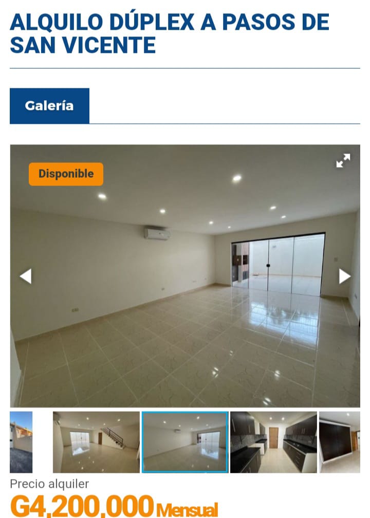 ALQUILO DUPLEX A PASOS DE SAN VICENTE. Ref #M5B9F1 - infocasas.com.py