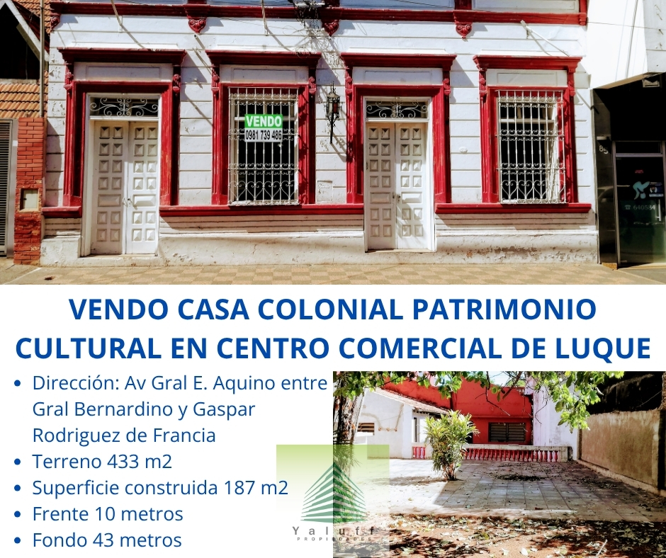 CASA COLONIAL PATRIMONIO CULTURAL EN CENTRO COMERCIAL DE LUQUE. Ref #FCC3EC