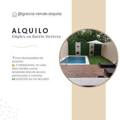 ALQUILO DUPLEX DISPONIBLE EN JULIO! BARRIO HERRERA CON PISCINA . Ref #D7FE46 - infocasas.com.py